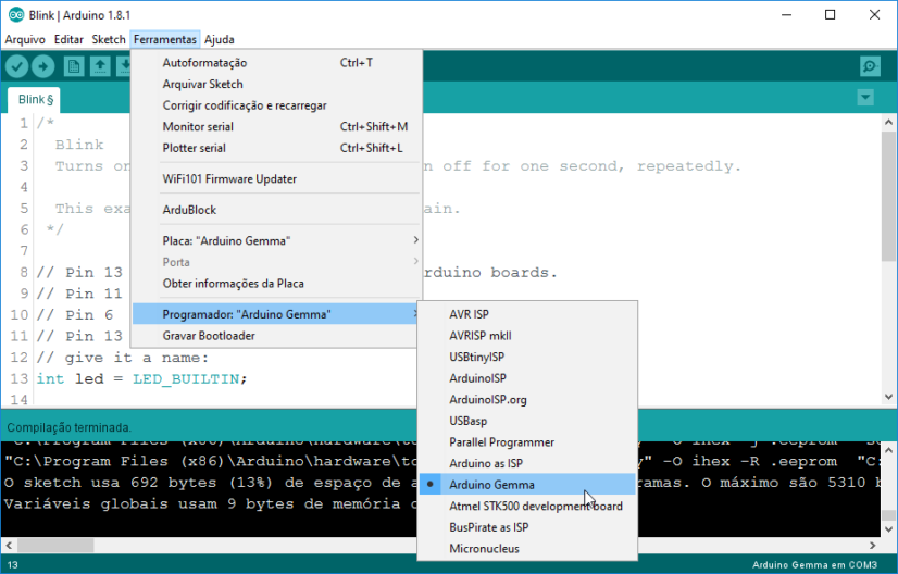 Attiny85 Com V Usb Como Gravar O Bootloader Usando Arduino Fazedores 9916